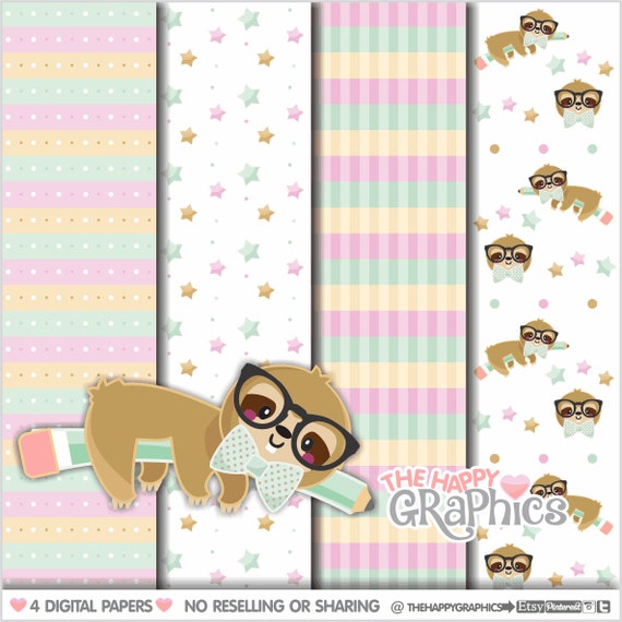 Sloth Digital Paper, COMMERCIAL USE, Sloth Pattern, Printable Paper ...
