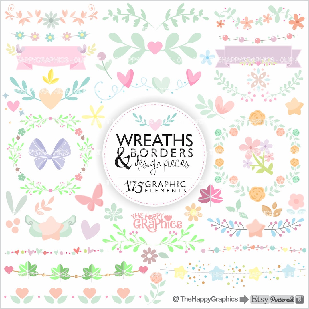Borders Clipart, Frame Clipart, Badge Graphics, COMMERCIAL USE, Wreaths ...