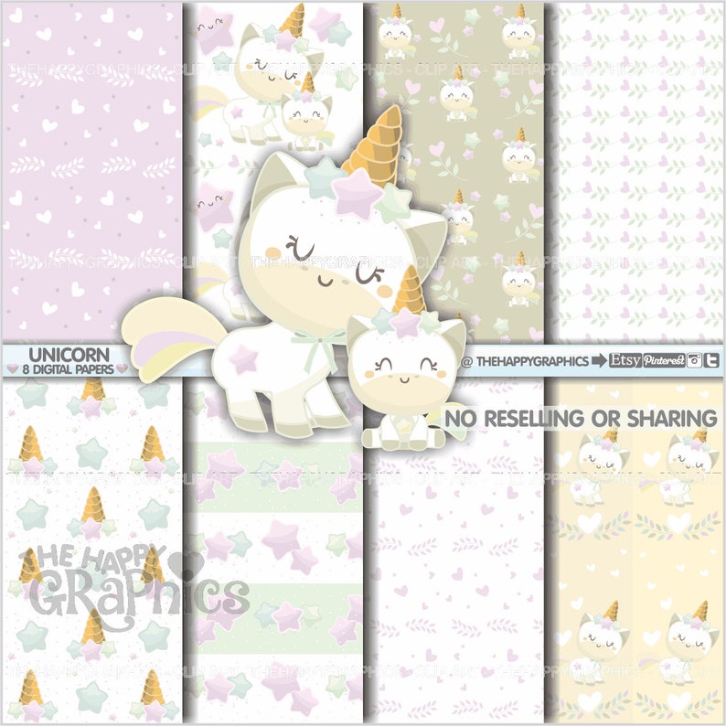 Unicorn Digital Paper COMMERCIAL USE Unicorn Pattern - Etsy