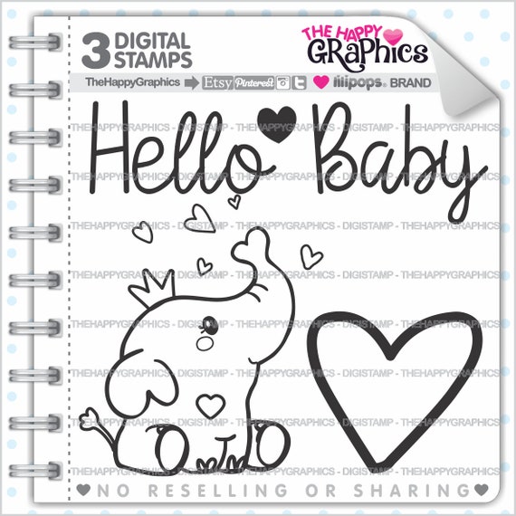 Baby Elephant, Digital Stamp, COMMERCIAL USE, Digi Stamp, Baby ...