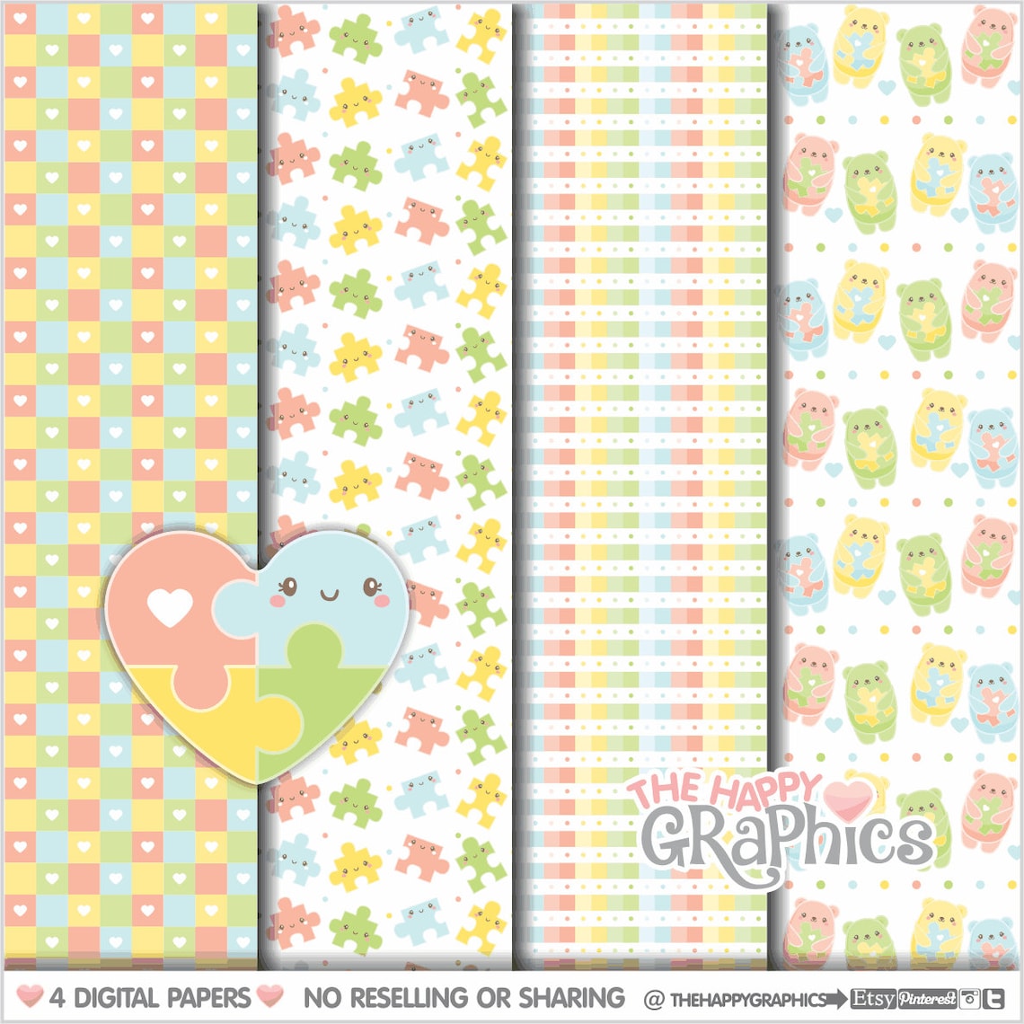 Puzzle Digital Paper Bear Digital Paper COMMERCIAL USE | Etsy