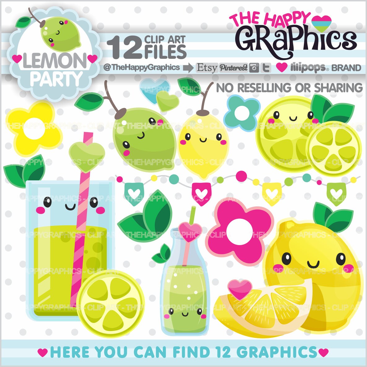 Lemon Clipart Lemon Graphics COMMERCIAL USE Lemon Party | Etsy