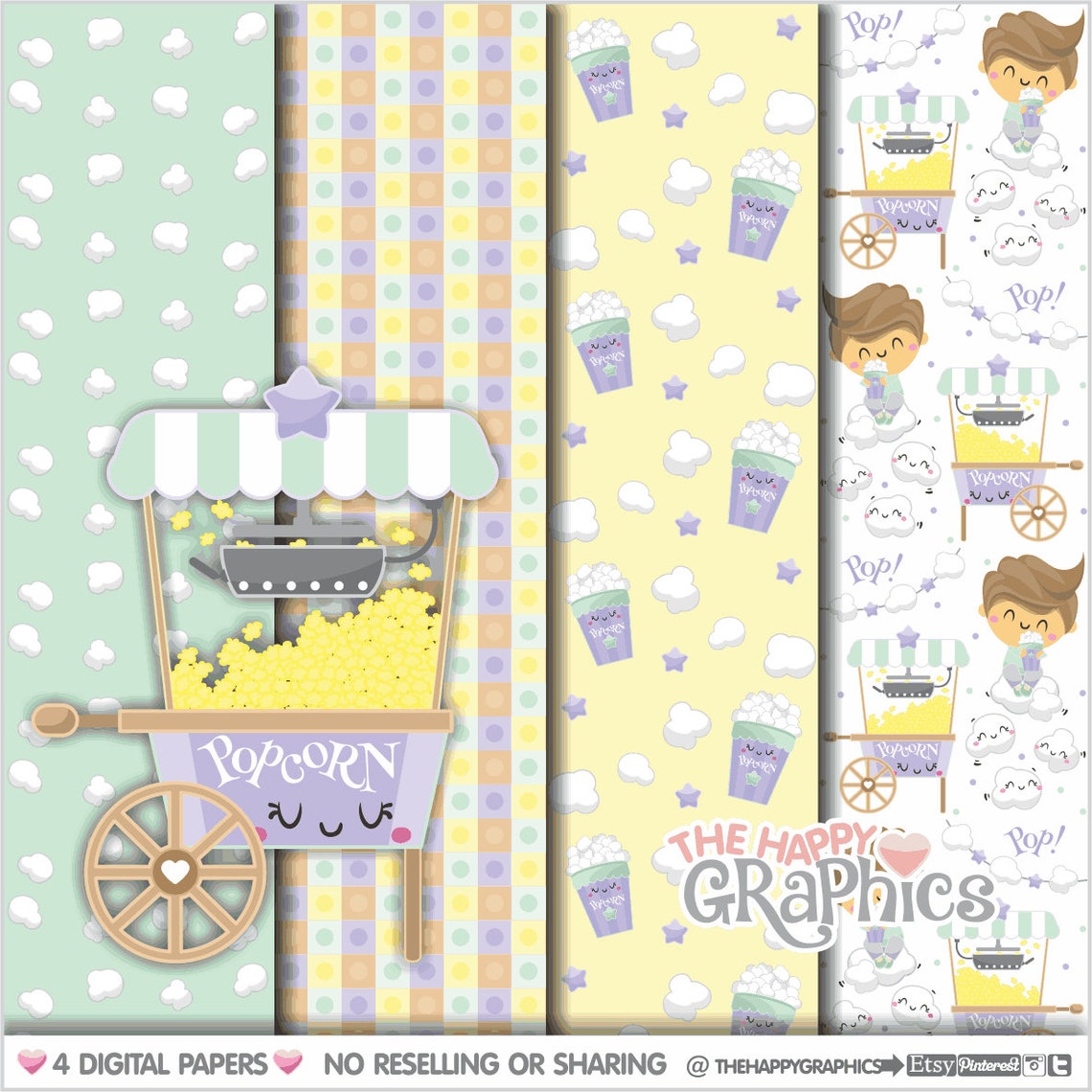 Popcorn Digital Paper COMMERCIAL USE Popcorn Pattern - Etsy