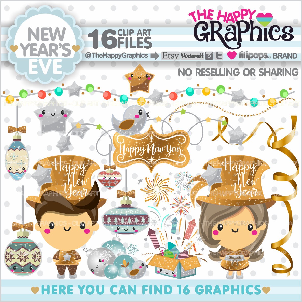 New Year's Eve Clipart Christmas Graphics COMMERCIAL | Etsy