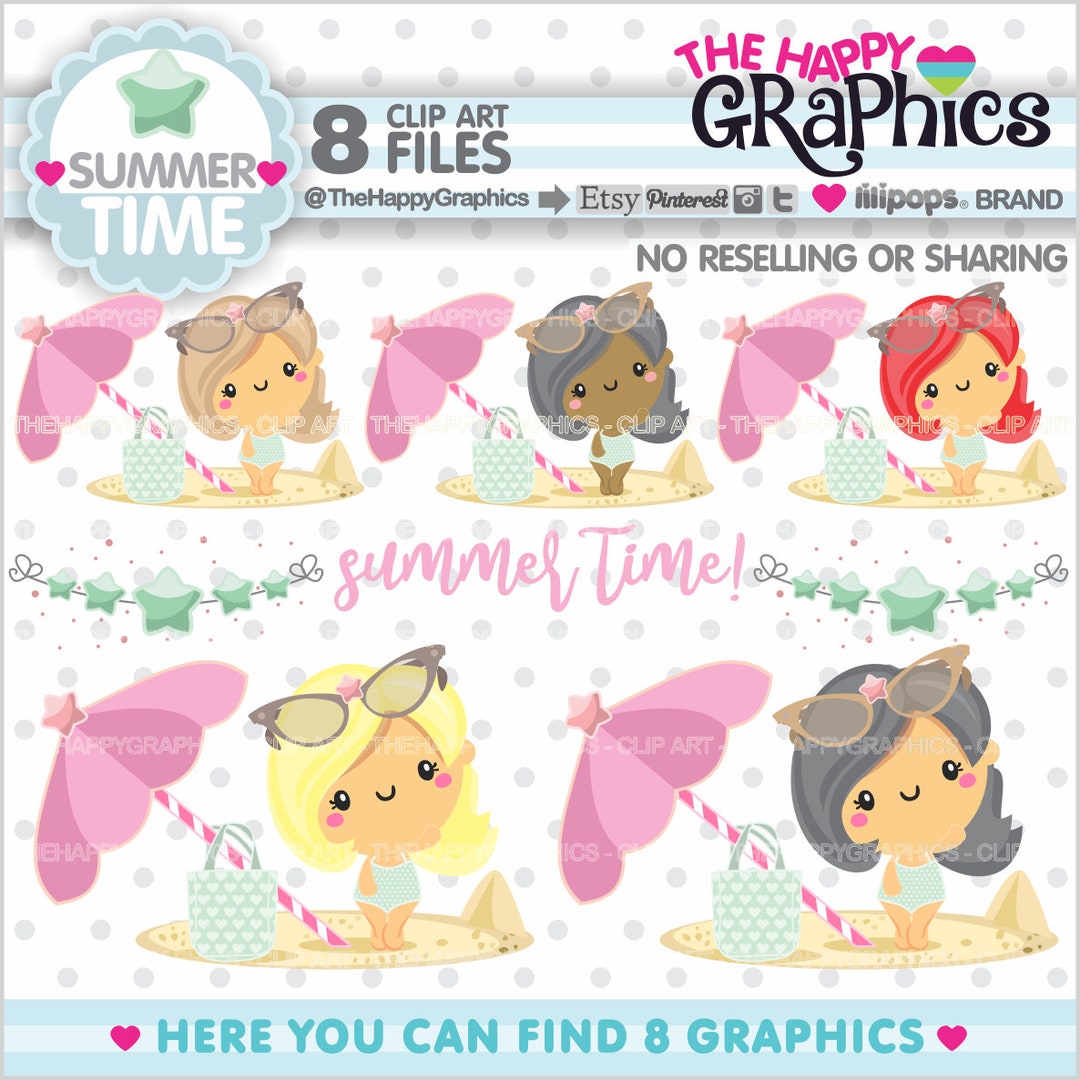 Summer Clipart, Summer Graphic, COMMERCIAL USE, Summer Girl, Beach ...