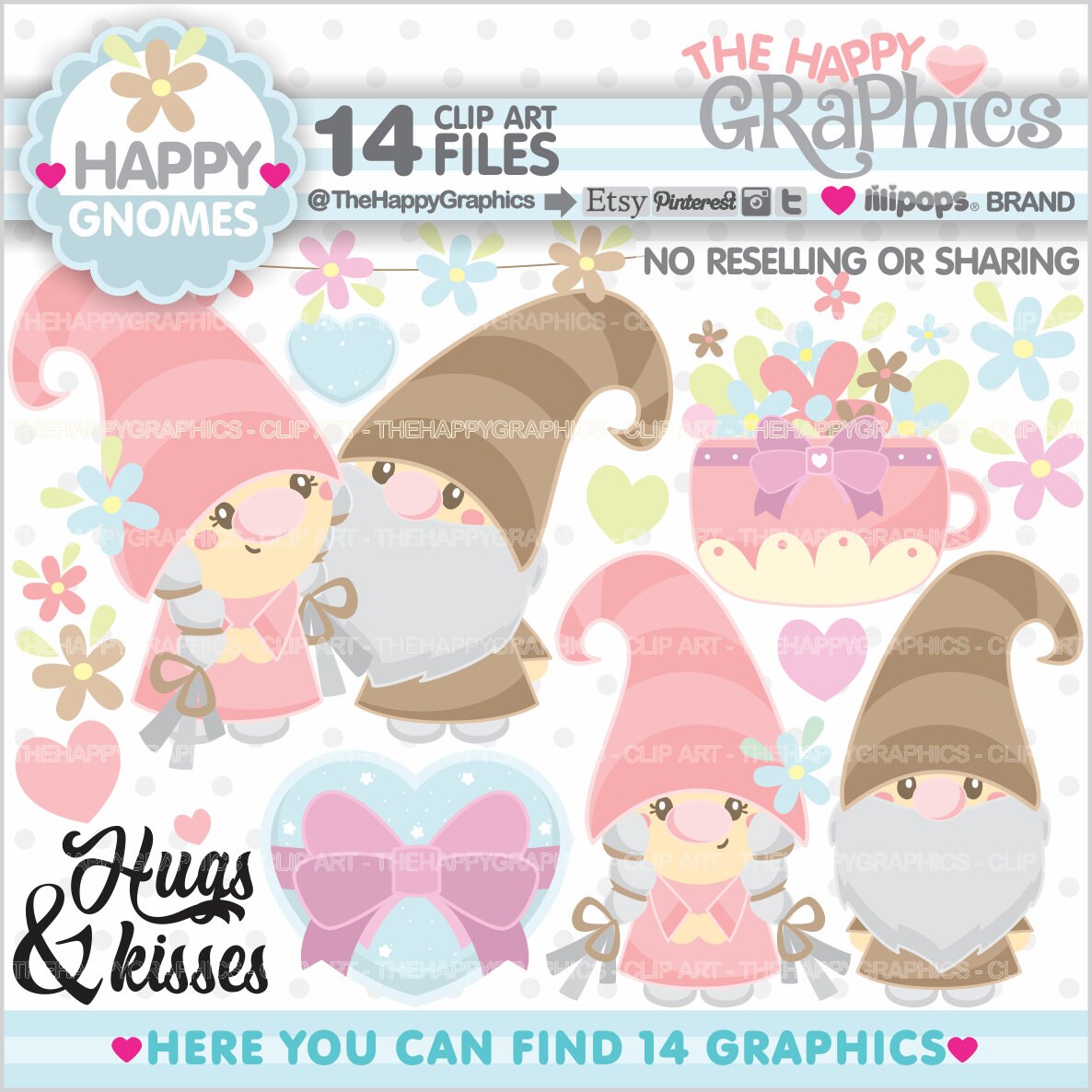 Valentine Gnomes Clipart Graphics Scandinavian Gnome Love - Etsy