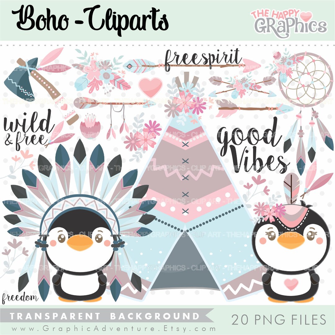 Penguin Clipart, Penguin Graphic, Tribal Clipart, Boho Clipart, Tribal ...