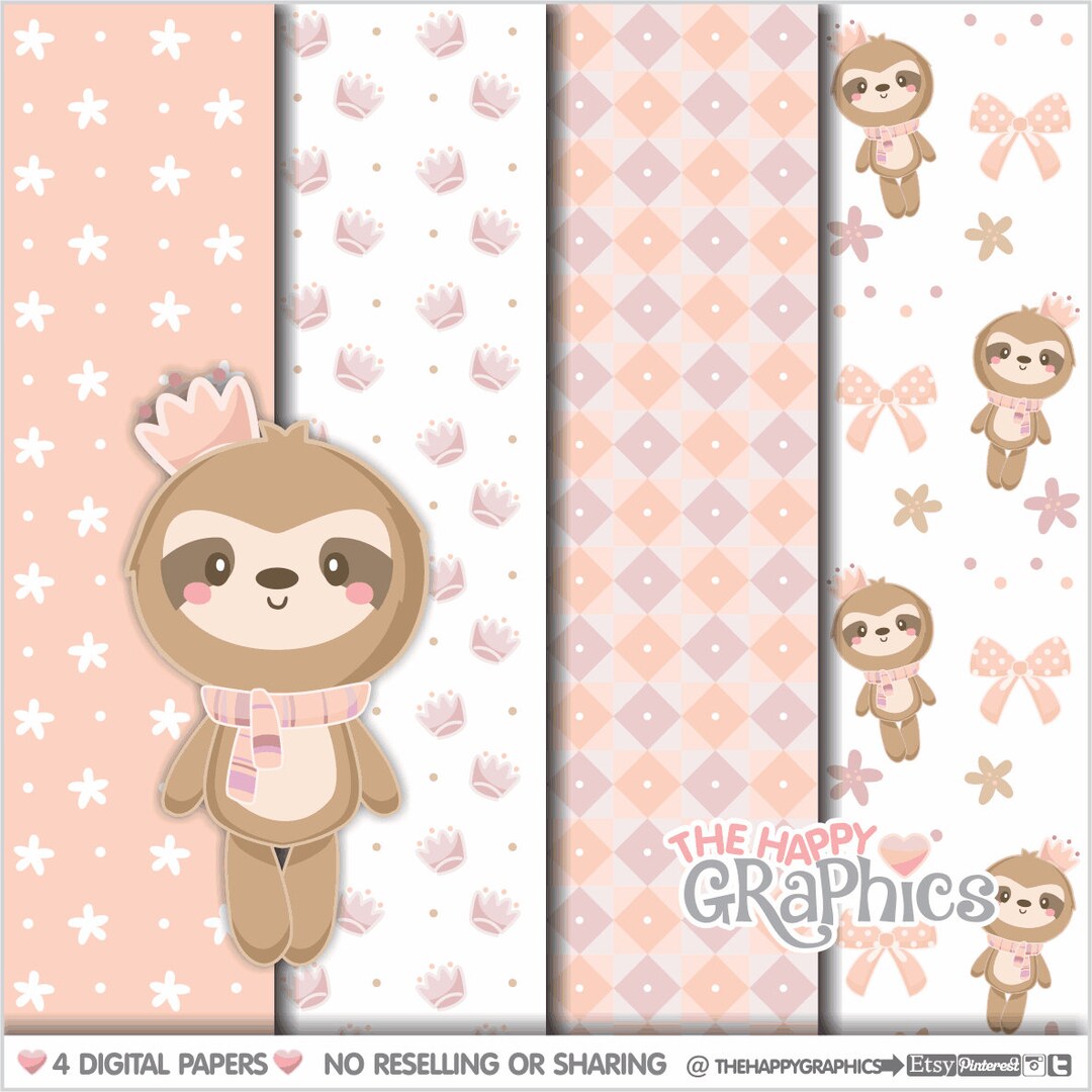 Sloth Digital Paper, Animal Digital Paper, COMMERCIAL USE, Printable ...