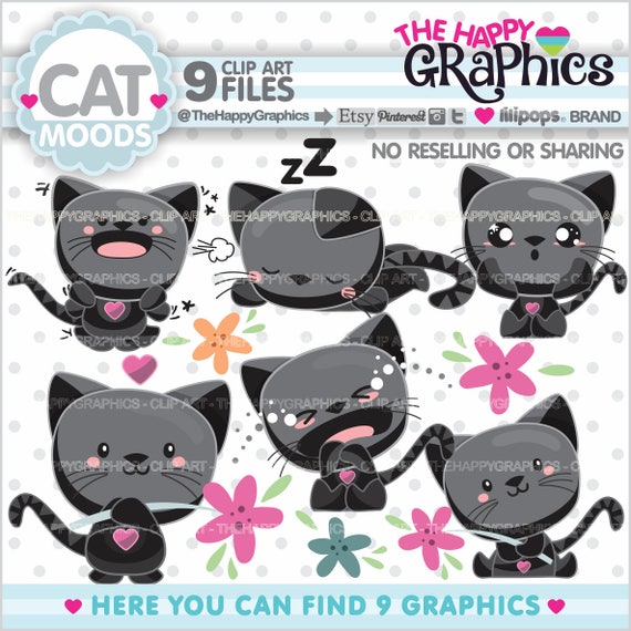 Cat Clipart, Cat Graphic, COMMERCIAL USE, Black Cat, Mood Clipart, Pet ...