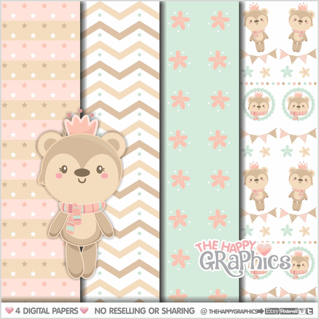 Bear Digital Paper, Bear Pattern, COMMERCIAL USE, Bear Paper, Animal ...