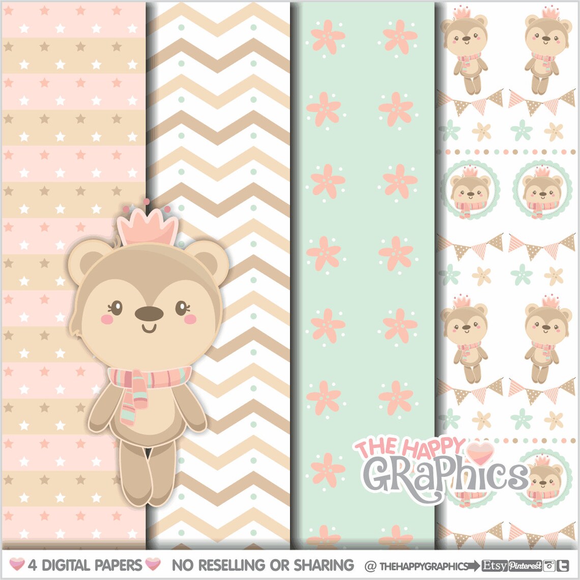 Bear Digital Paper Bear Pattern COMMERCIAL USE Bear Paper - Etsy