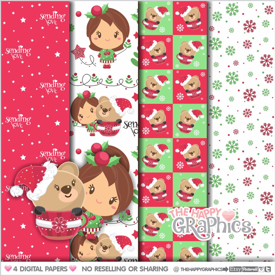 Christmas Bear, Digital Paper, Christmas Pals, Christmas Pattern ...