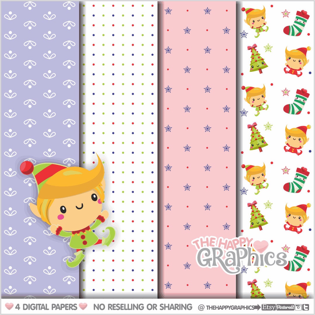 Elve Digital Papers, Elve Pattern, COMMERCIAL USE, Christmas Party ...