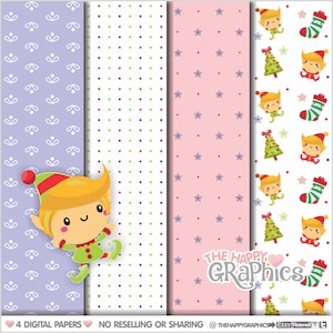 Elve Digital Papers, Elve Pattern, COMMERCIAL USE, Christmas Party ...