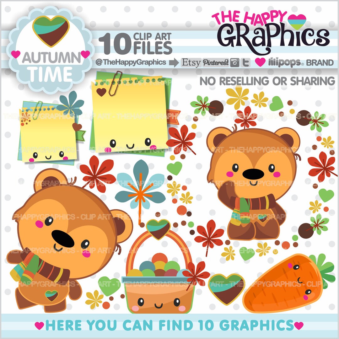 Autumn Clipart, Autumn Graphic, COMMERCIAL USE, Autumn Party, Bear ...
