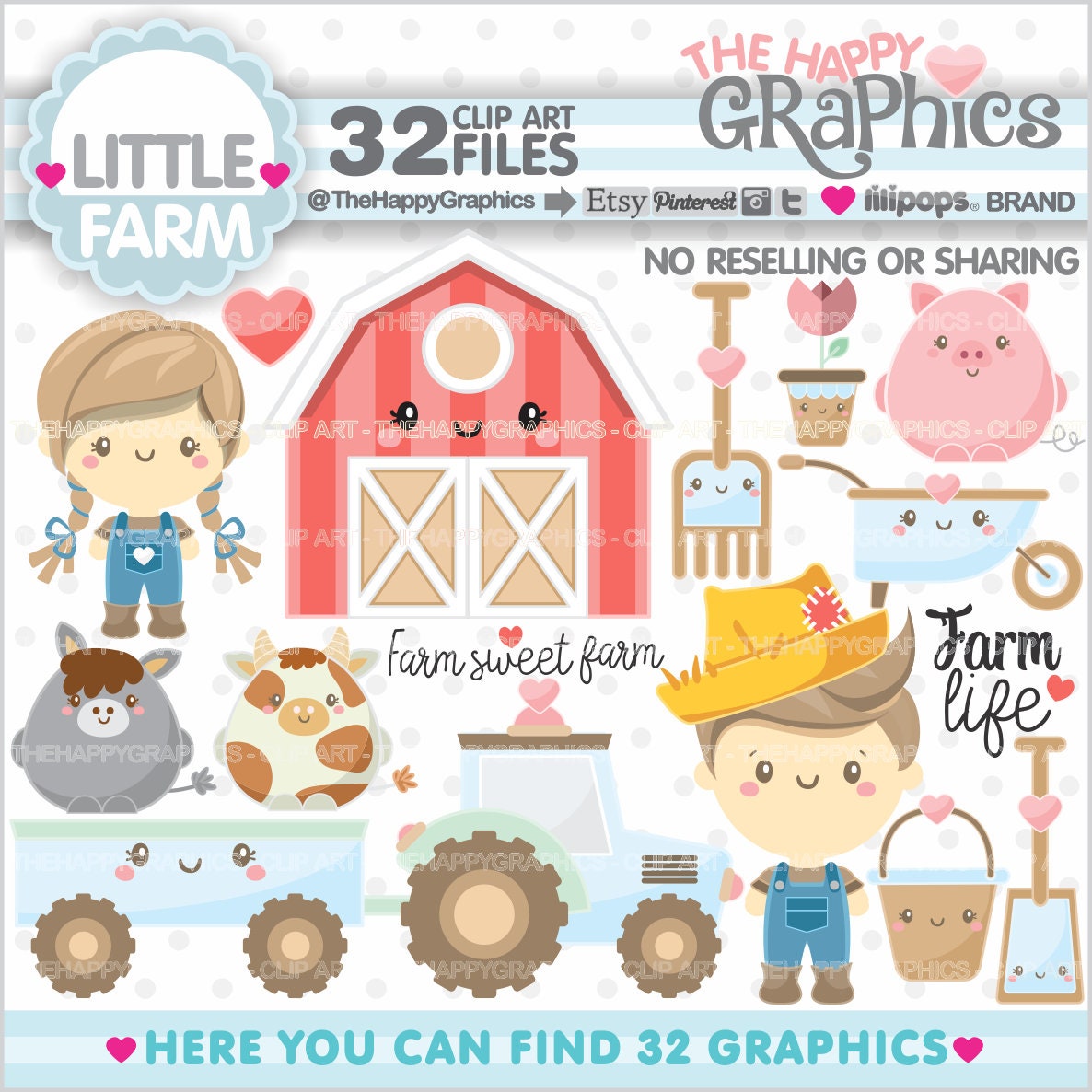 Farm Clipart Farmer Clipart COMMERCIAL USE Farmer Girl | Etsy