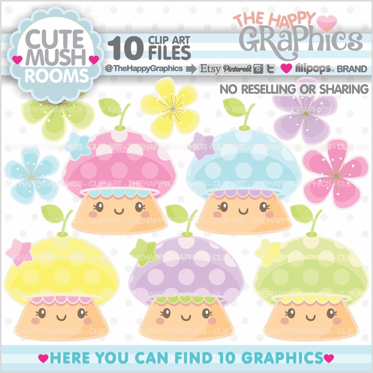 Mushroom Clipart Mushroom Graphics COMMERCIAL USE Spring | Etsy