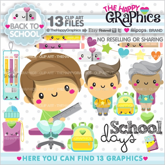 Back to School Clipart, Back to School Graphics, COMMERCIAL USE, Kawaii ...