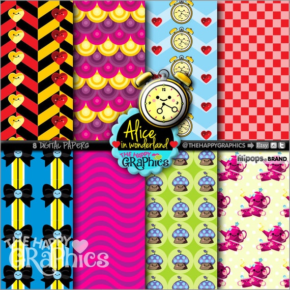 Alice Digital Paper COMMERCIAL USE Printable Paper Alice in | Etsy