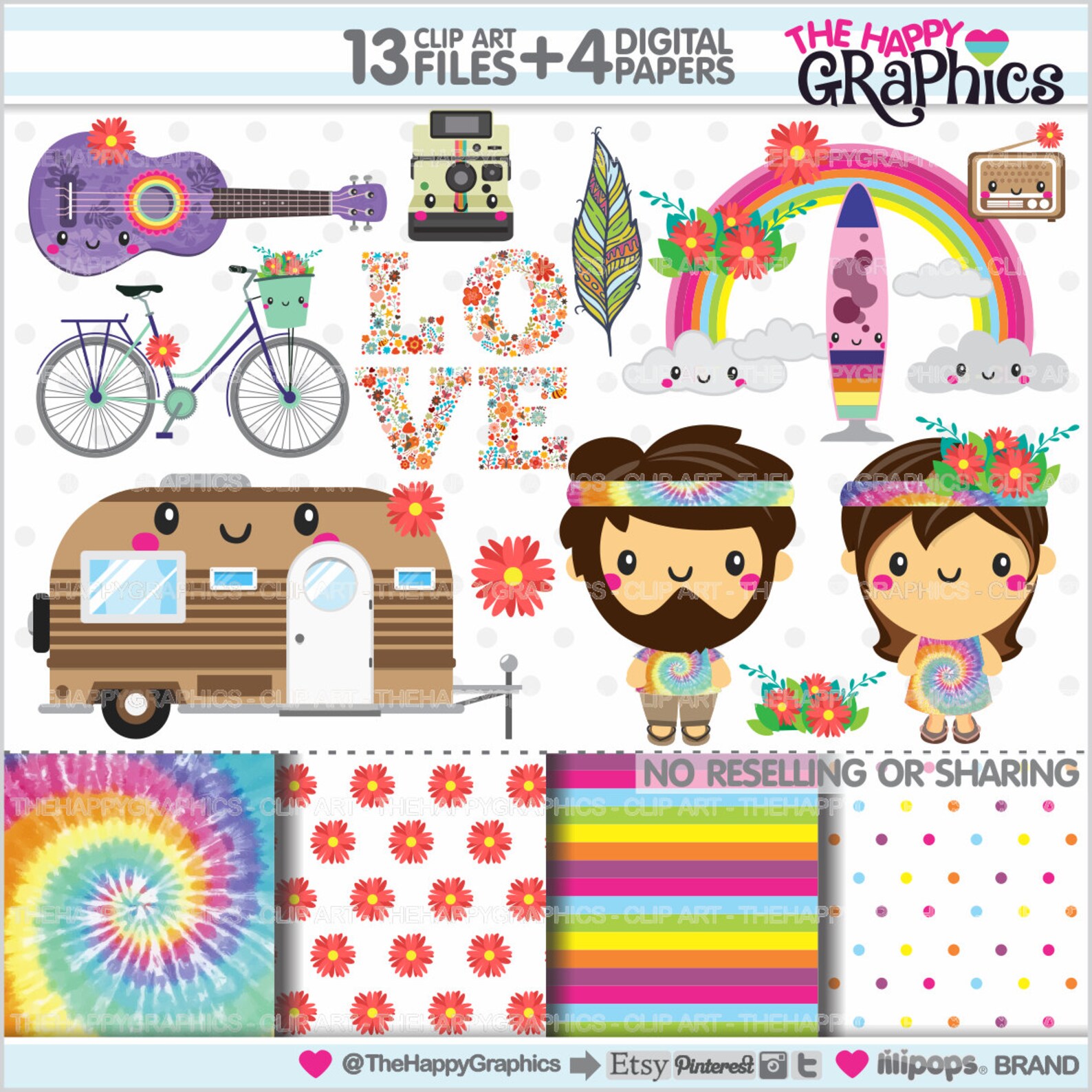 Hippie Clipart Hippy Clipart COMMERCIAL USE Hippie | Etsy