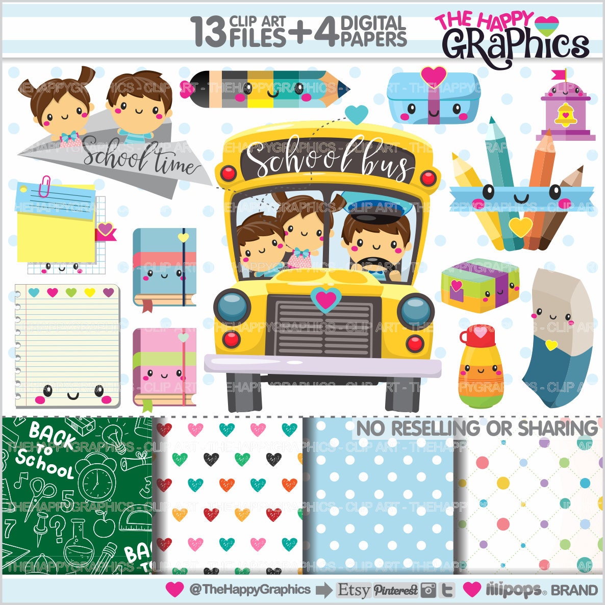 Volver a la escuela Clipart gráficos de vuelta a la escuela | Etsy