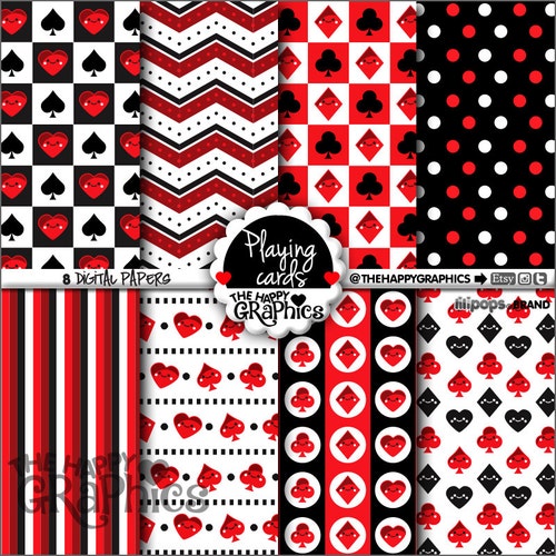 Playing Cards Digital Paper COMMERCIAL USE Playing Card - Etsy