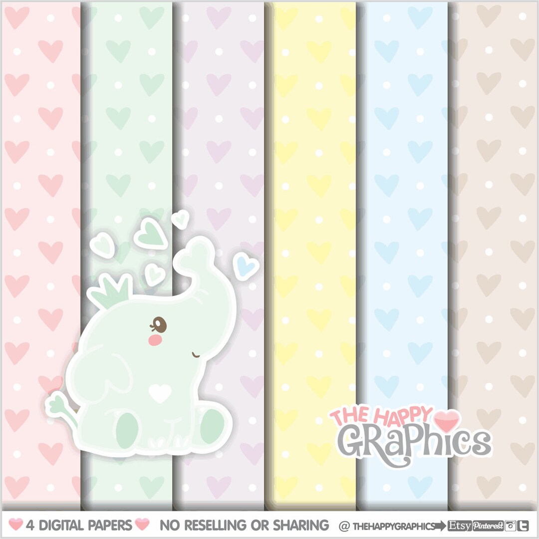 Baby Elephant, Digital Paper, COMMERCIAL USE, Elephant Pattern ...