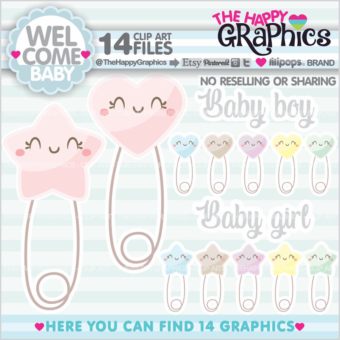 Baby Safety Pins Clipart Safety Pins Graphic COMMERCIAL USE | Etsy