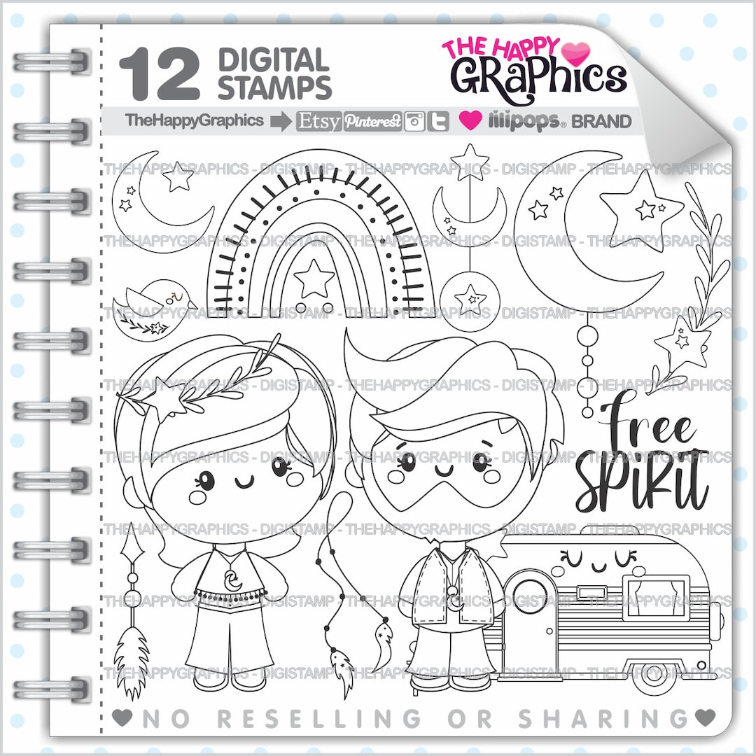 Hippie Stamp, Hippie Digistamp, COMMERCIAL USE, Hippie Party, Peace ...