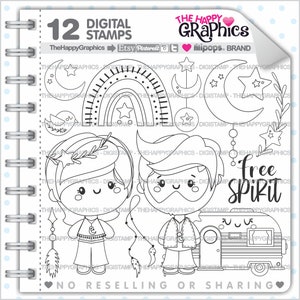 Hippie Stamp, Hippie Digistamp, COMMERCIAL USE, Hippie Party, Peace ...