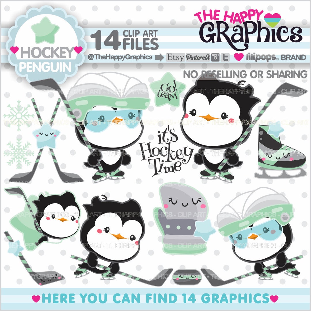 Hockey Clipart, Hockey Graphic, COMMERCIAL USE, Penguin Clipart ...