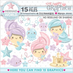 Mermaid Clipart, Mermaid Graphics, COMMERCIAL USE, Ocean Graphics ...