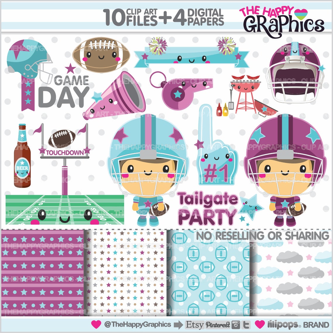 Football Clipart Football Graphics COMMERCIAL USE Sport | Etsy