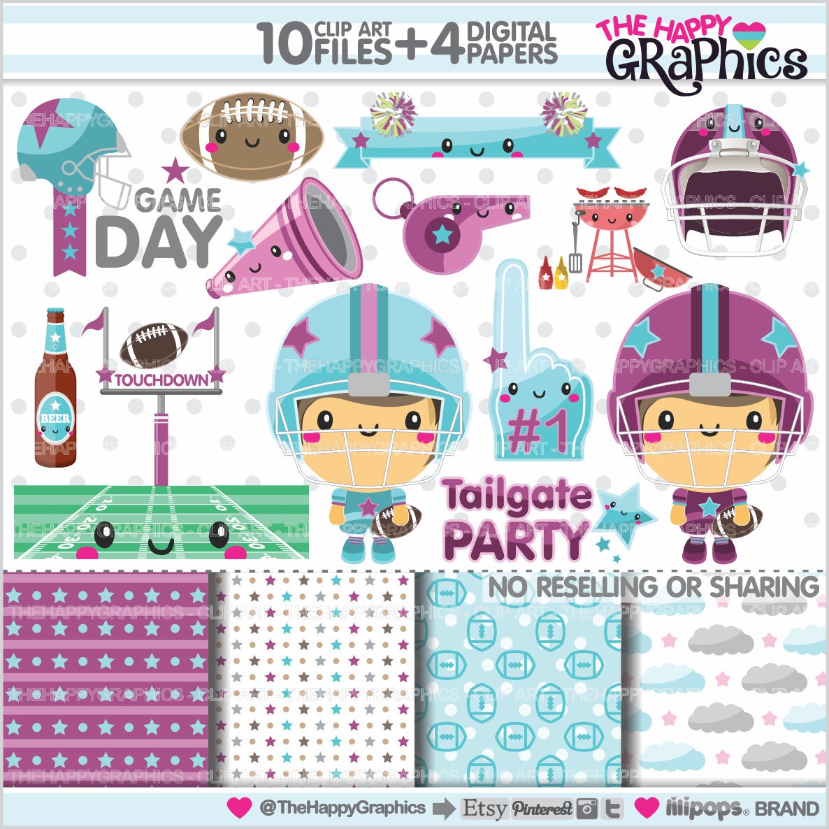 Football Clipart Football Graphics COMMERCIAL USE Sport | Etsy