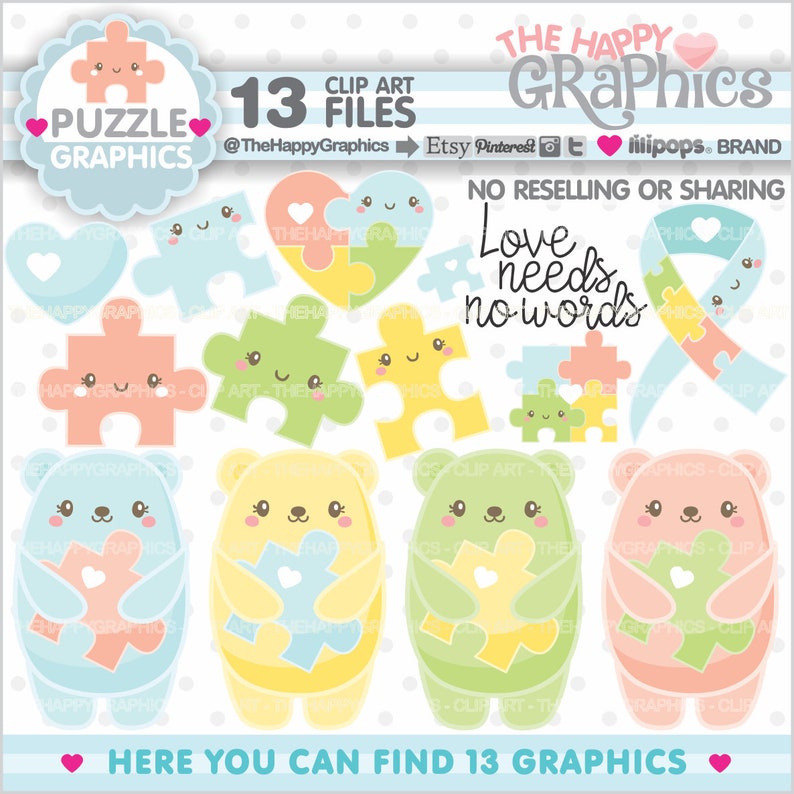 Puzzle Clipart Puzzle Graphics COMMERCIAL USE Bear Clipart | Etsy