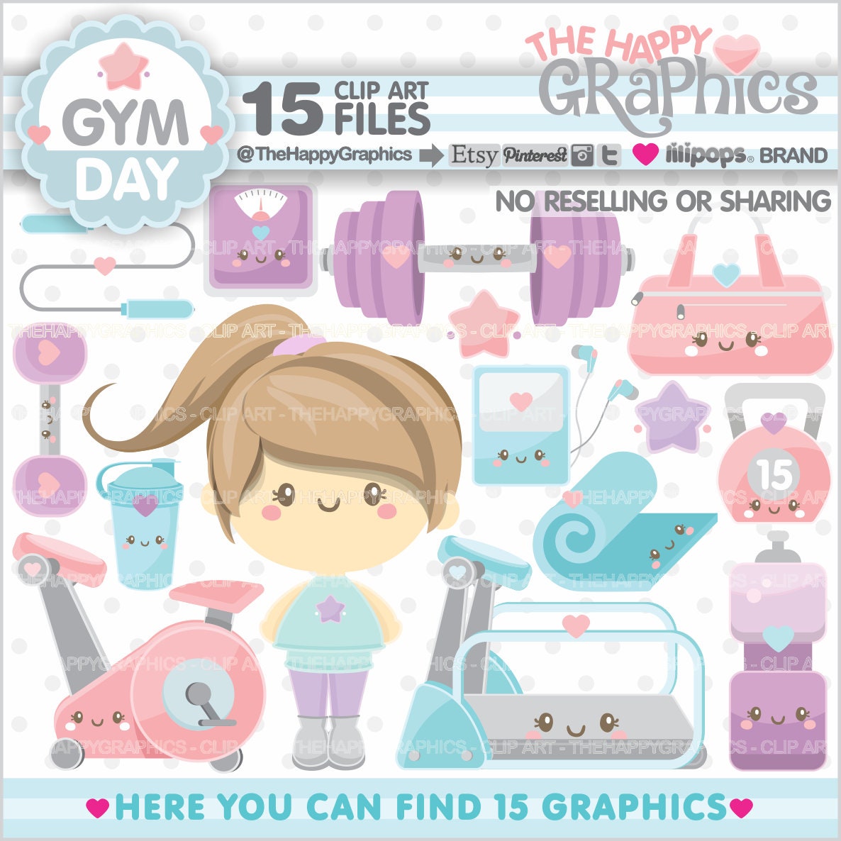 Fitness Clipart Fitness Graphics COMMERCIAL USE Gym - Etsy