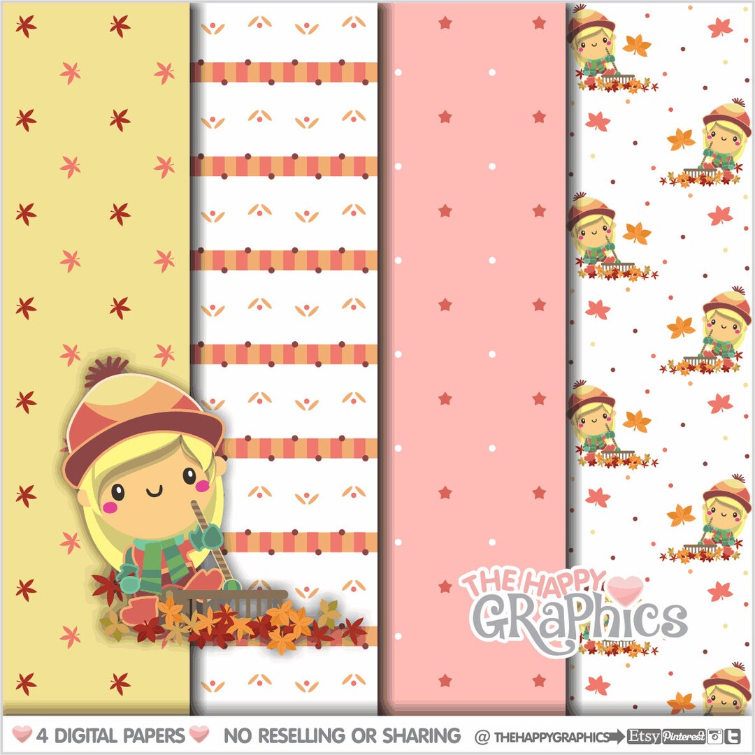 Autumn Digital Paper, Autumn Pattern, COMMERCIAL USE, Girl Digital ...