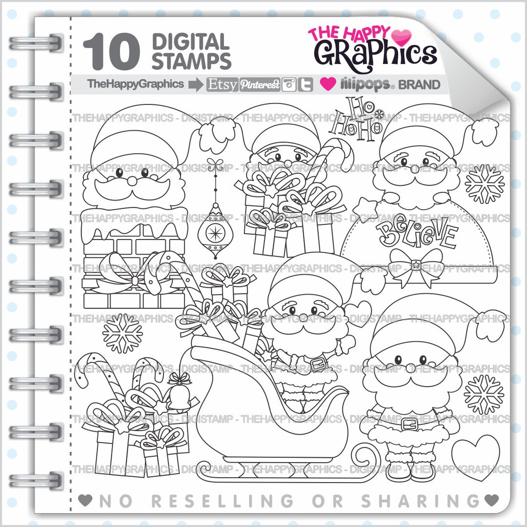 Santa Claus, Digistamp, Christmas Stamp, Christmas Art Line, Outline ...
