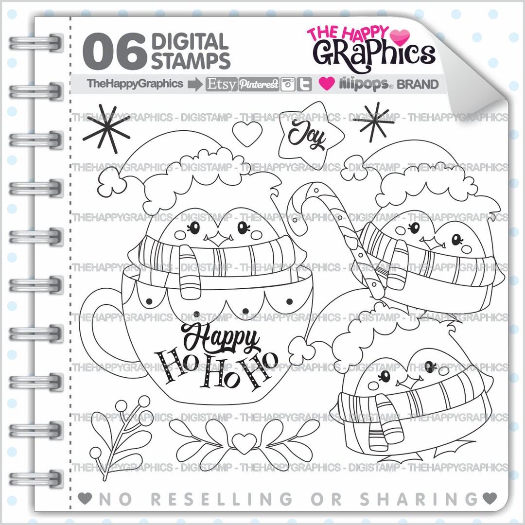 Christmas Digistamp, Christmas, Digital Stamp, Penguin Stamp, Digi ...