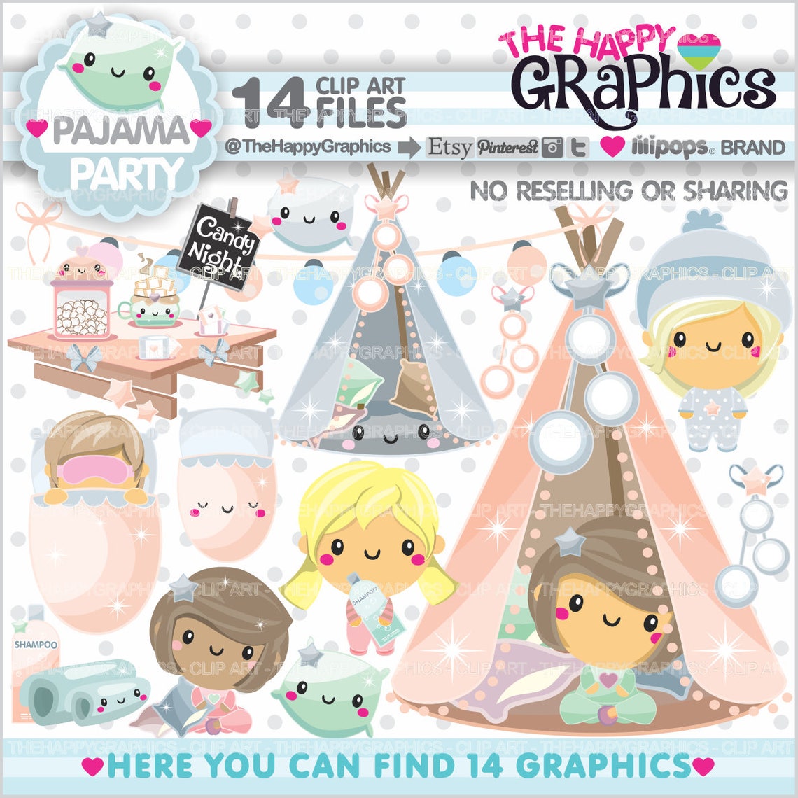 Pajama Party Clipart Pajama Party Graphic Commercial Use - Etsy