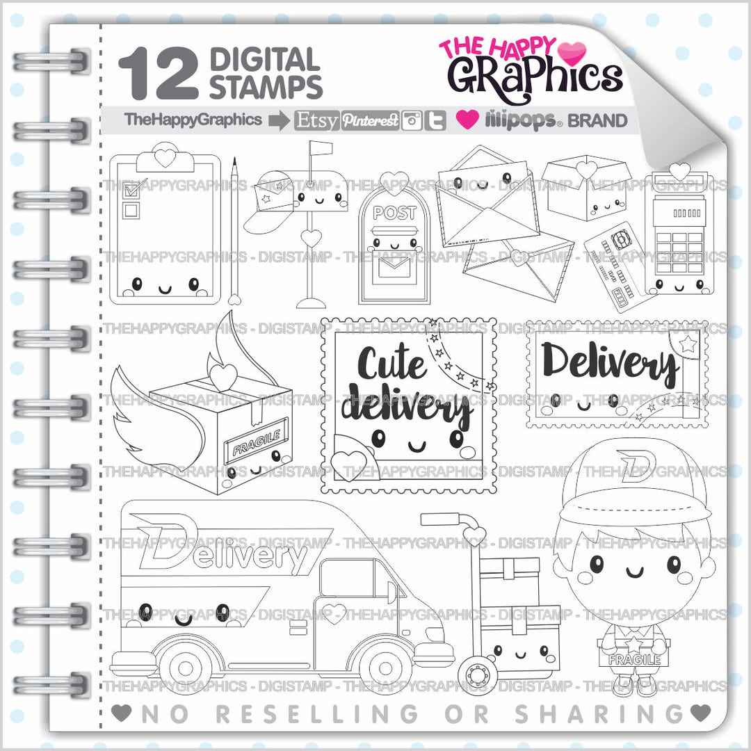 Delivery Stamp, COMMERCIAL USE, Digi Stamp, Happy Mail Stamp, Mail ...