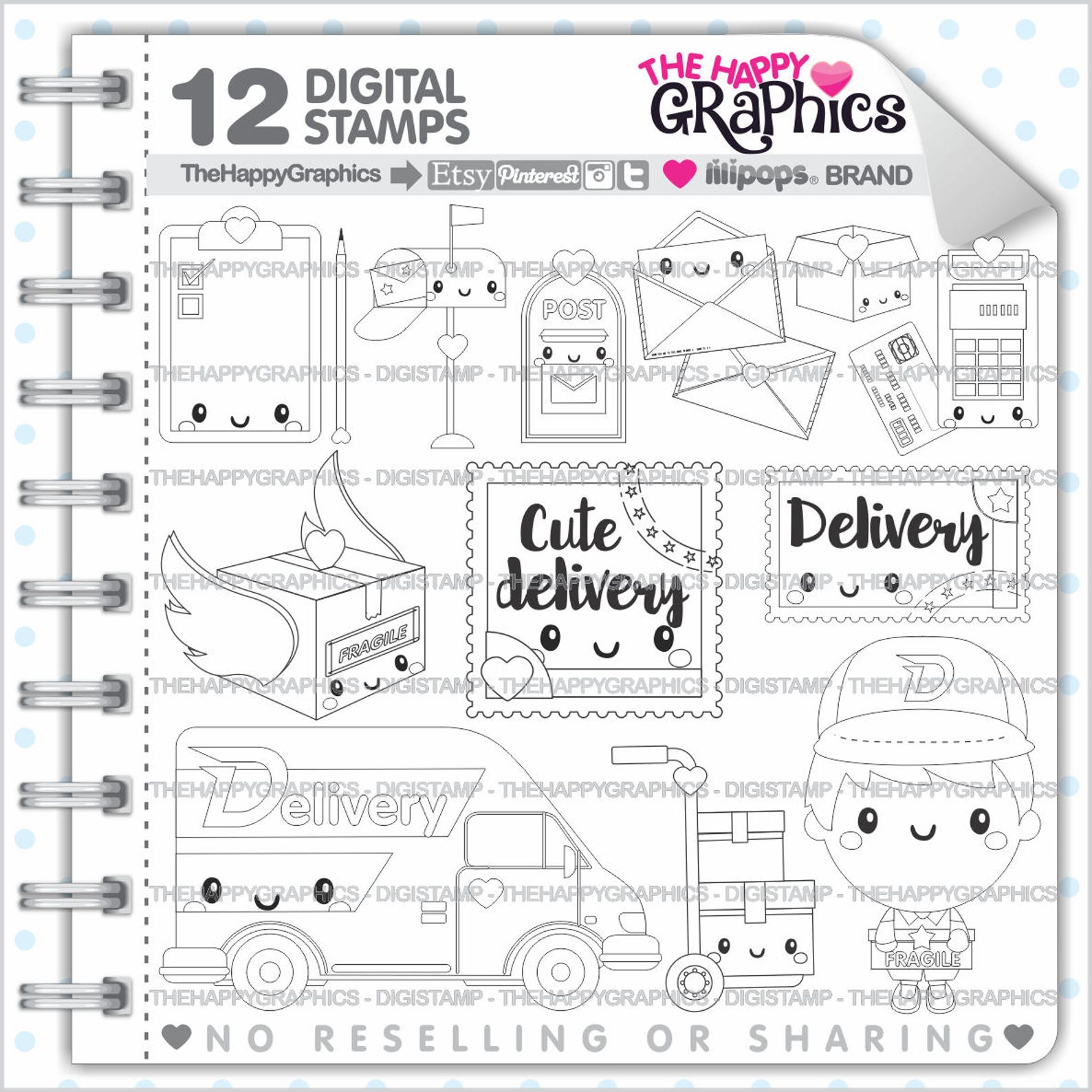 Delivery Stamp COMMERCIAL USE Digi Stamp Happy Mail Stamp - Etsy
