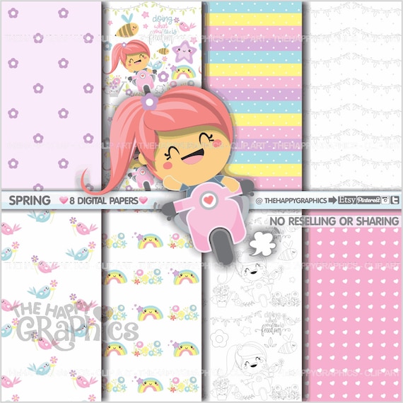 Spring Digital Paper, COMMERCIAL USE, Spring Pattern, Printable Paper ...