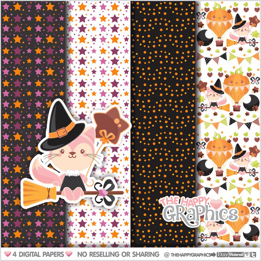 Halloween Digital Paper, Cat Digital Paper, Halloween Cat, COMMERCIAL ...