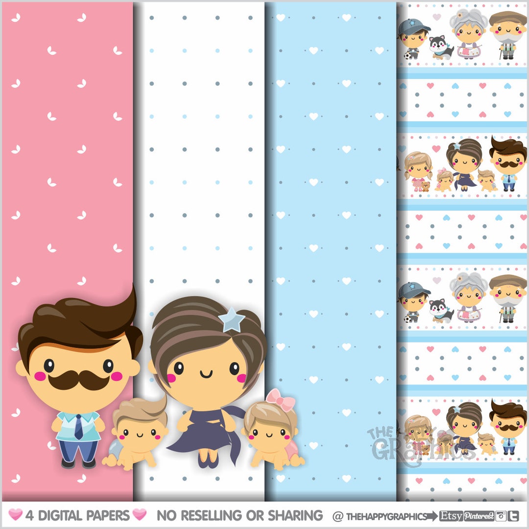 Family Digital Paper, Family Pattern, COMMERCIAL USE, Digital Paper ...