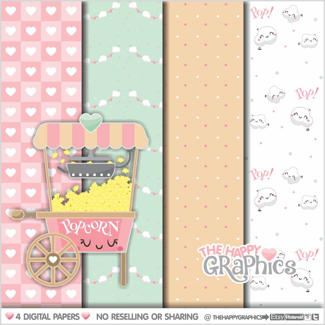 Popcorn Digital Paper, COMMERCIAL USE, Popcorn Pattern, Printable Paper ...