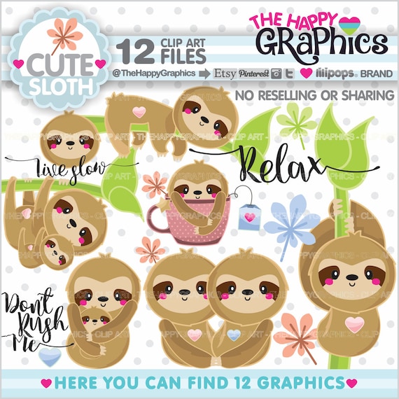 Sloth Clipart, Sloth Graphic, COMMERCIAL USE, Sloth Party, Sloth Clip ...