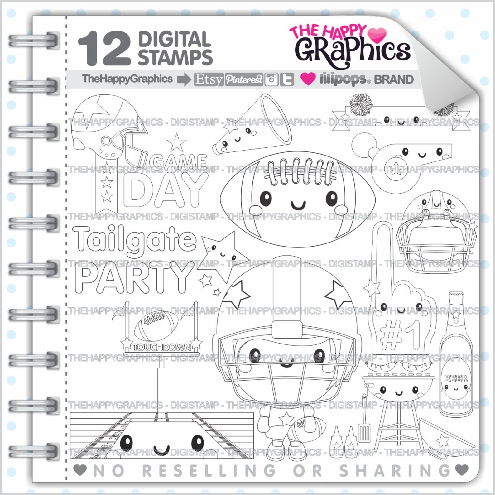 Football Stamp COMMERCIAL USE Digi Stamp Digital Image - Etsy