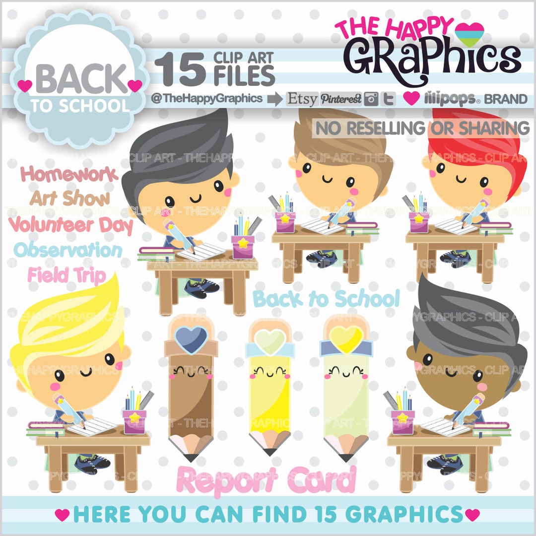Back to School Clipart, Back to School Graphics, COMMERCIAL USE, Kawaii ...