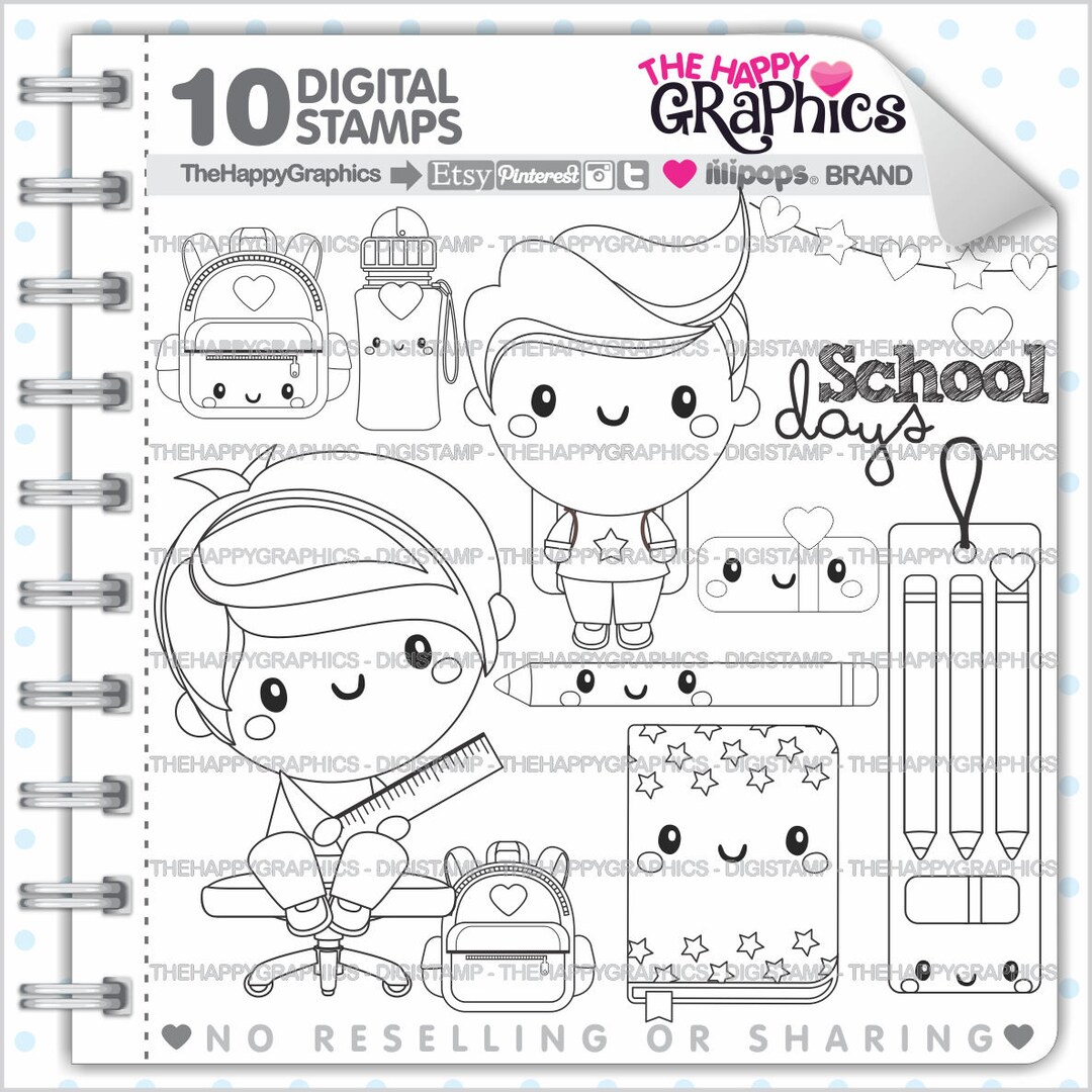 Back to School Stamp, COMMERCIAL USE, Digi Stamp, Digital Image, School ...